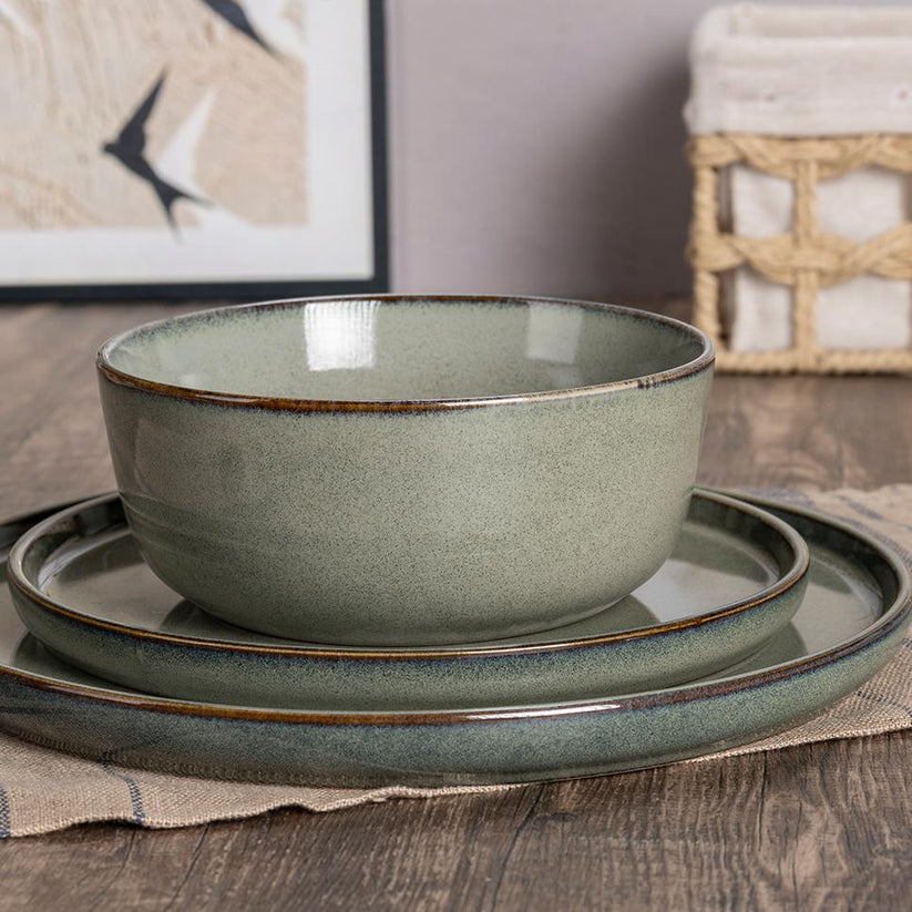 16-Piece Reactive Glaze Stoneware Dinnerware Set – Modern Rustic Style ...